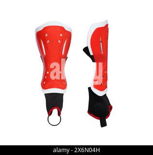 red shin guards pair isolated on white background Stock Photo - Alamy