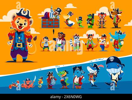 Cartoon mouse animal pirate, filibuster and corsair character, playful skipper and boatswain ...