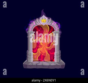 Lava stone ui game frame and volcanic button vector. Volcano eruption ...