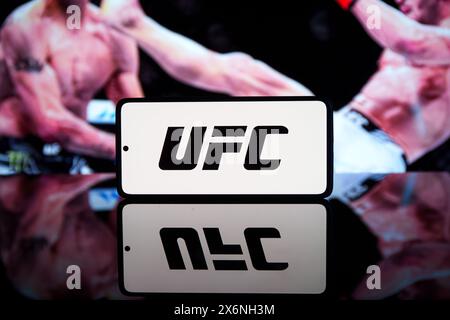 UFC logo shown on phone screen. Ultimate Fighting Championship Stock ...