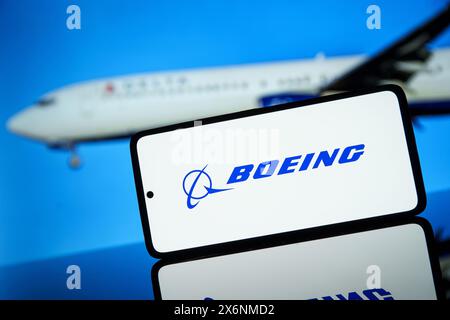 The Boeing company logo shown in screen. Aerospace company Stock Photo ...