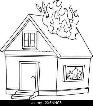 Burning House Isolated Coloring Page for Kids Stock Vector Image & Art ...