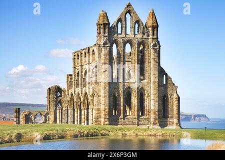 historic whitby abbey on the headland overlooking whitby in north ...