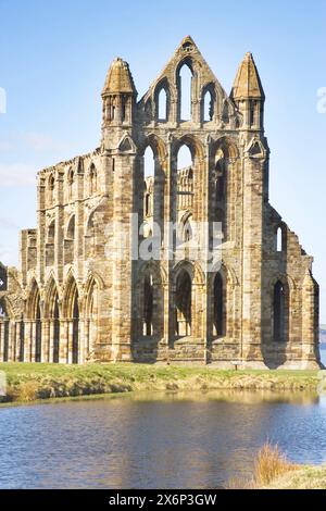 historic whitby abbey on the headland overlooking whitby in north ...