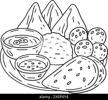Diwali Food on Thali Plate Coloring Page for Kids Stock Vector Image ...