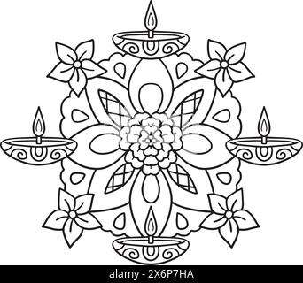 Diwali Rangoli Isolated Coloring Page for Kids Stock Vector Image & Art ...
