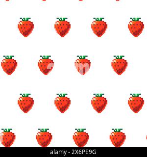 Strawberry pixel art pattern seamless. 8 bit Red Berry pixelated ...