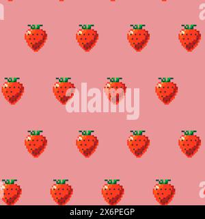 Strawberry pixel art pattern seamless. 8 bit Red Berry pixelated ...