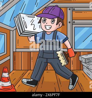 Construction Worker Carrying Tiles Cartoon Clipart Stock Vector Image ...
