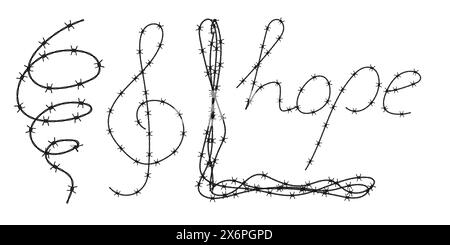 Set twisted Barbed wire frames y2k, borders tattoo, gothic textured ...