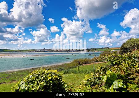 View towards camel estuary North Cornwall, UK taken from coastal path ...