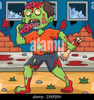 Zombie Eating Human Flesh Cartoon Colored Clipart Stock Vector Image ...