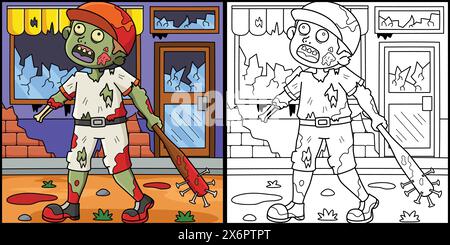 Zombie Holding a Baseball Bat Coloring Page Stock Vector Image & Art ...