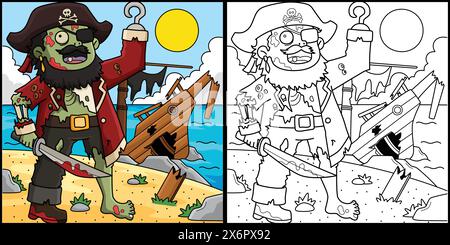 Pirate Zombie Coloring Page Colored Illustration Stock Vector Image ...