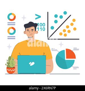 Supervised Learning concept. A focused man engages with machine ...