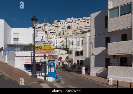 Old Mojacar on the hillside with white washed houses and narrow streets ...
