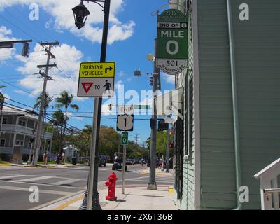 Mile 0 sign marking the end of U.S. Route 1, Key West, Florida, USA ...