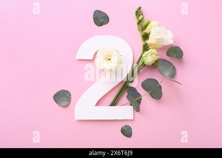 Paper number 9, eucalyptus leaves and beautiful flowers on pink ...