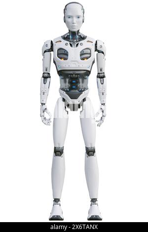 Robot android posing on a white background. 3D illustration Stock Photo ...