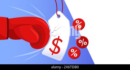 Boxing glove punching and breaking a price tag: sales and discounts ...