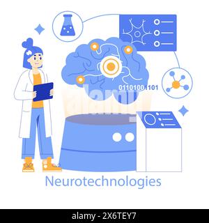 Neurotechnologies concept An analytical illustration showcasing neural ...
