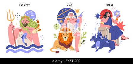 Ancient Greek Gods concept. Mythological deities Demeter, Ares, and ...