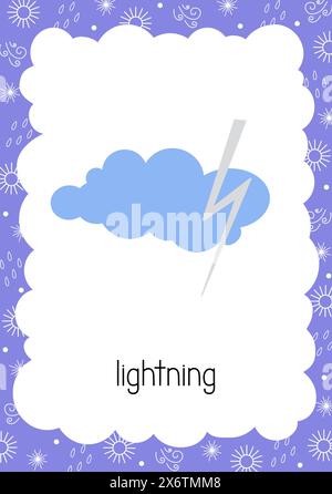 Weather flash card Thunderstorm topical vocabulary learning printable ...