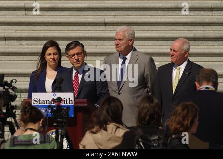 House Speaker Mike Johnson (R-La.) emerges from his office at the U.S ...