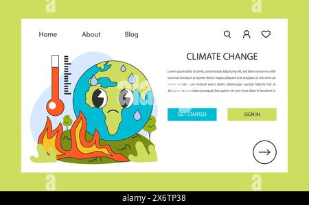 Climate change. Distressed Earth cartoon character wiping sweat. Rising ...