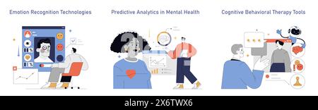 AI in Psychology set. Integration of artificial intelligence in mental health practices ...