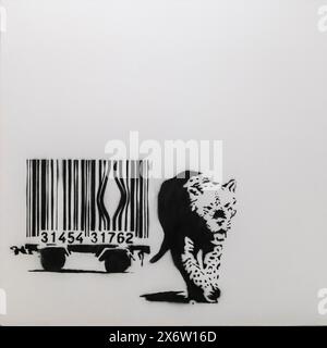 Banksy, barcode leopard, 2002, stencil spray painy and emulsion on ...
