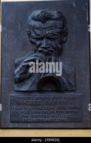 memorial plaque to Chet Baker, at the place where he died, Prins ...