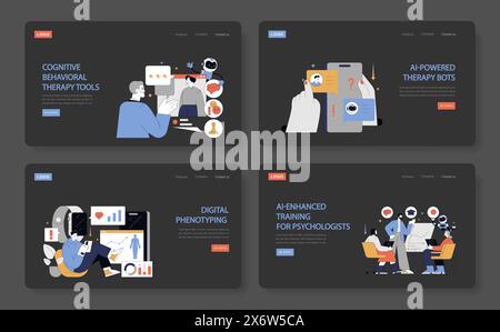 AI in Psychology set. Digital phenotyping and mental data analysis. AI-enhanced training methods ...