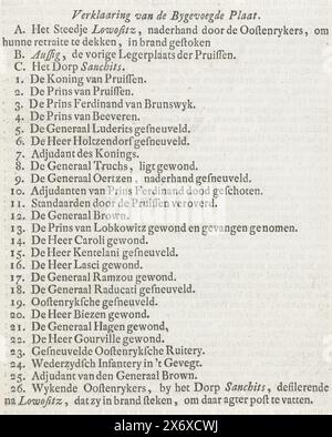 Explanation at the print of the Battle of Lobositz, 1756, 1756 text ...