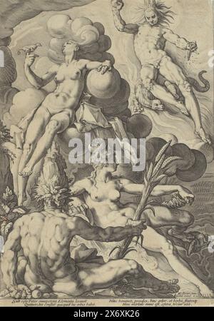 Sky; Aer; The four elements. Two men, one of which is on his stomach ...