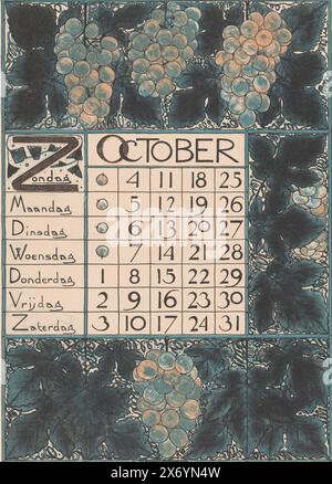 Calendar sheet for October 1896, A rectangular frame with the days of ...