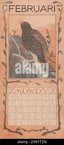 February 1902 calendar with Starling - Theo van Hoytema Stock Photo - Alamy