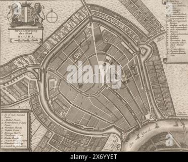 Map of Gouda, Anonymous, 1744 print At the top left: Vereen. Nederl. V ...