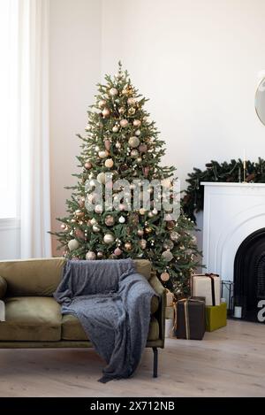 Christmas Interior home decor gifts new year tree Stock Photo - Alamy