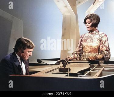 Burt Bacharach and Dionne Warwick recording a song at the Pye studios ...