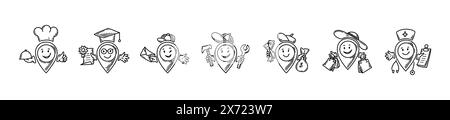 Cute line doodle car service location pin emoji. Freehand sketch ...