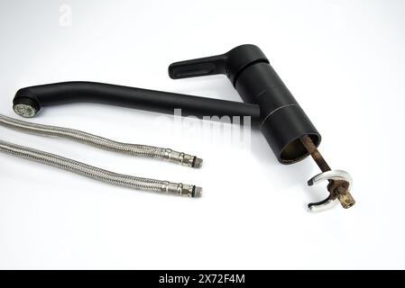 Broken water faucet with a rusty screw and water stone aerator Stock ...