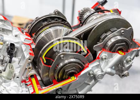 Continuously Variable Transmission (or CVT) cutaway. Modern car spare ...
