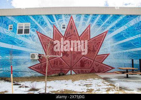 Maple leaf mural in downtown Newcastle in Miramichi, New Brunswick ...