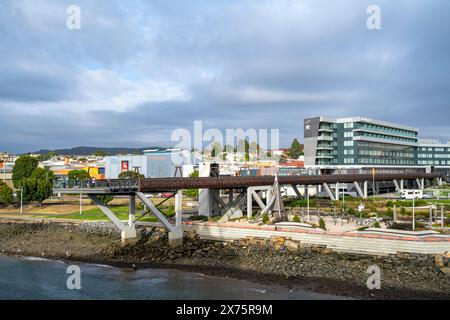 View of elevated walkway and viewing platform on back of Mersey River ...