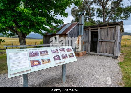The rustic Liena Hut and Skin Shed rebuilt in main street of Mole Creek ...