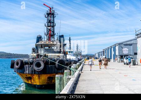 Tugboat tied up at commercial wharf, Beauty Point, River Tamar ...