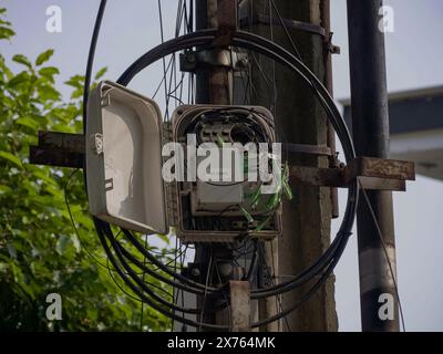 Jakarta, Indonesia - may 06, 2024 : internet fiber optic box broken ...