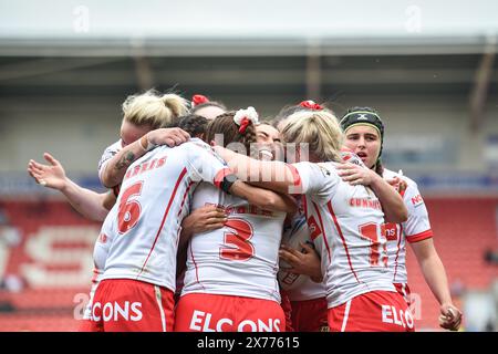 St Helens' Emily Rudge celebrates after the Betfred Women's Challenge ...