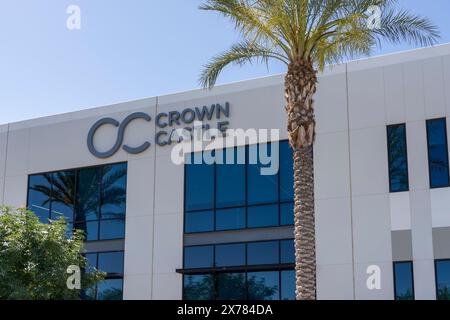 Close up of Crown Castle logo sign on the office building in Chandler ...